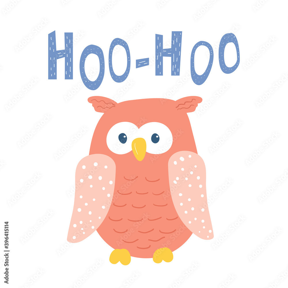 Cute red owl in cartoon style. With Hoo-Hoo lettering. Good for ...