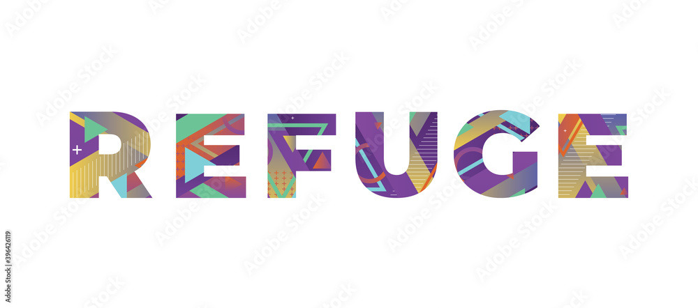 Refuge Concept Retro Colorful Word Art Illustration Stock Vector ...