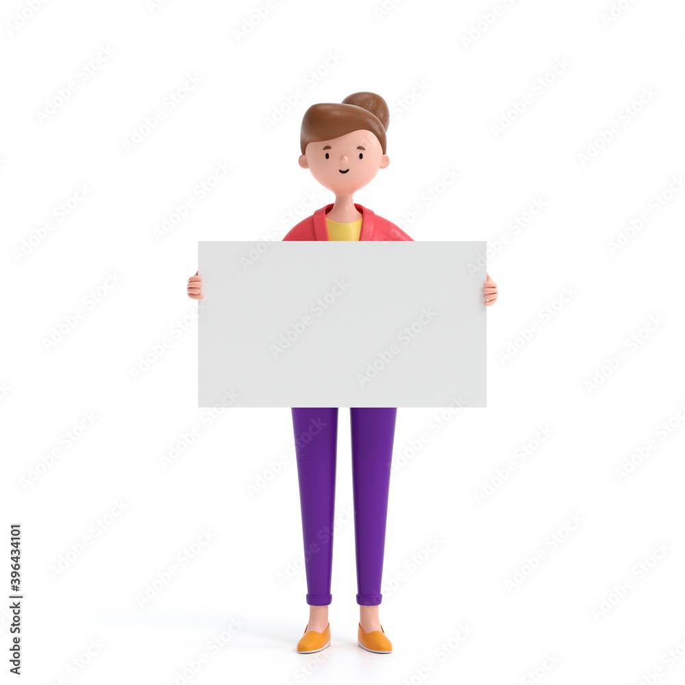 Cartoon characters holding an empty white placard for insert a concept ...