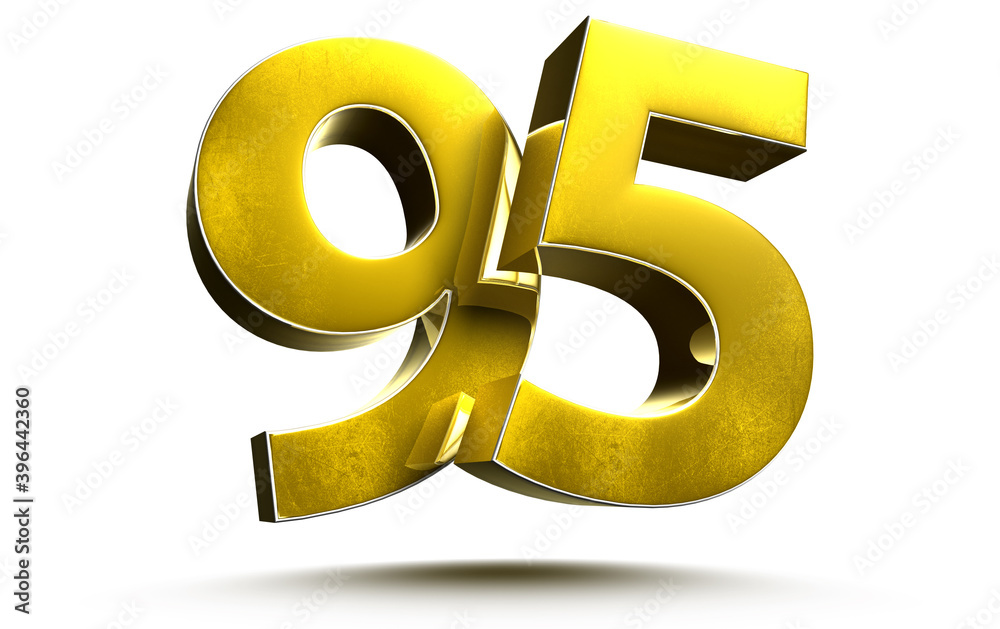Gold numbers 95 isolated on white background illustration 3D rendering ...