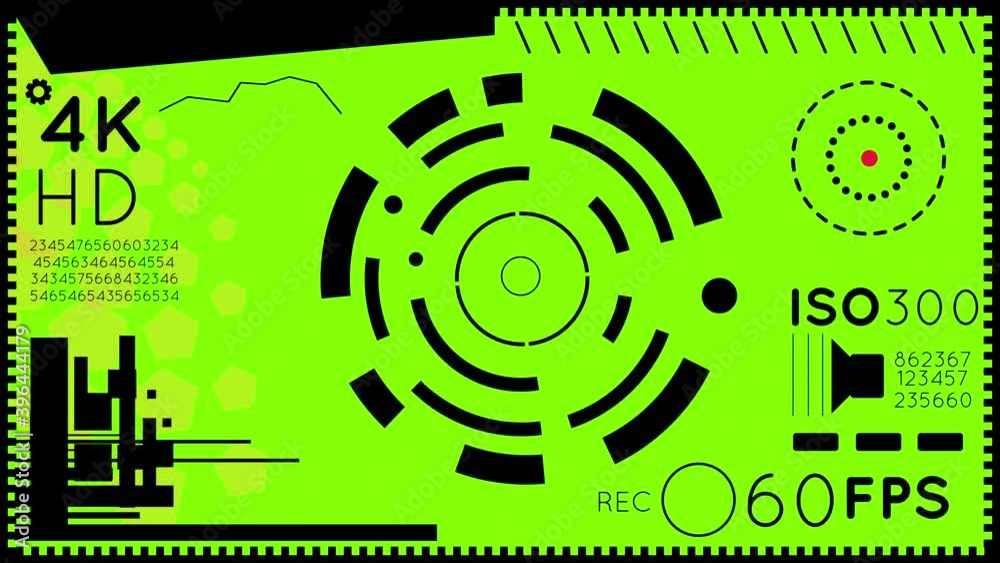 HUD video camera interface on a green background. Animation of filming ...