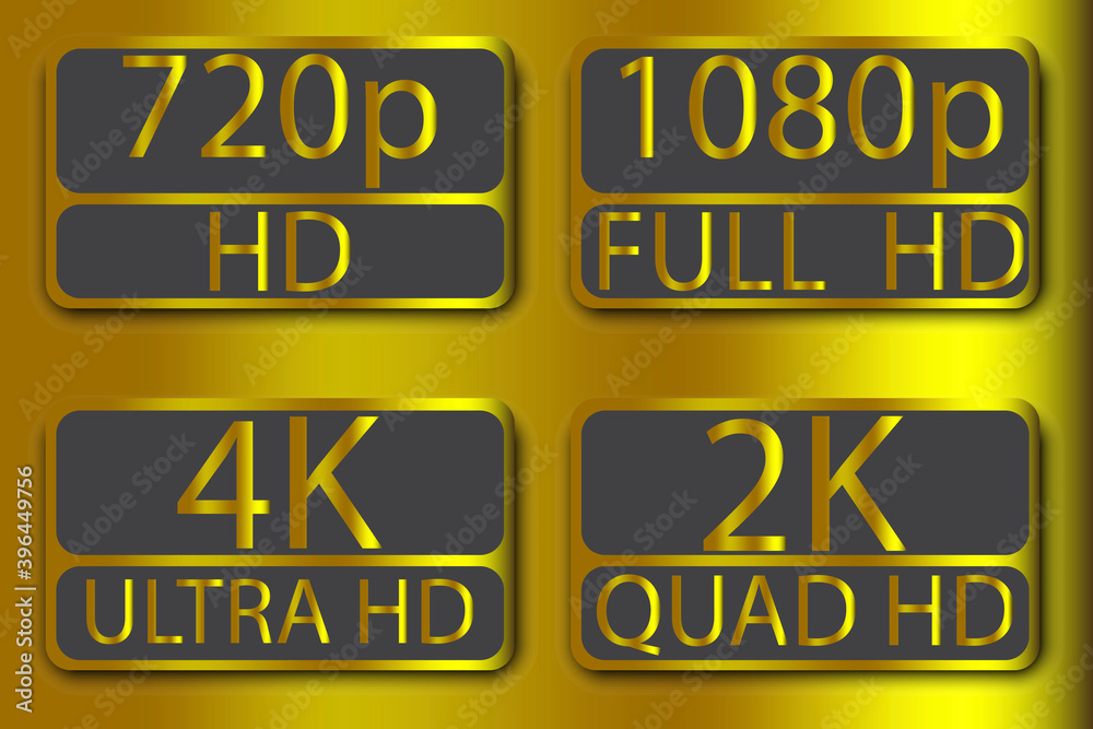 1080 full 4k 2k in flat style on gold background. Screen computer ...