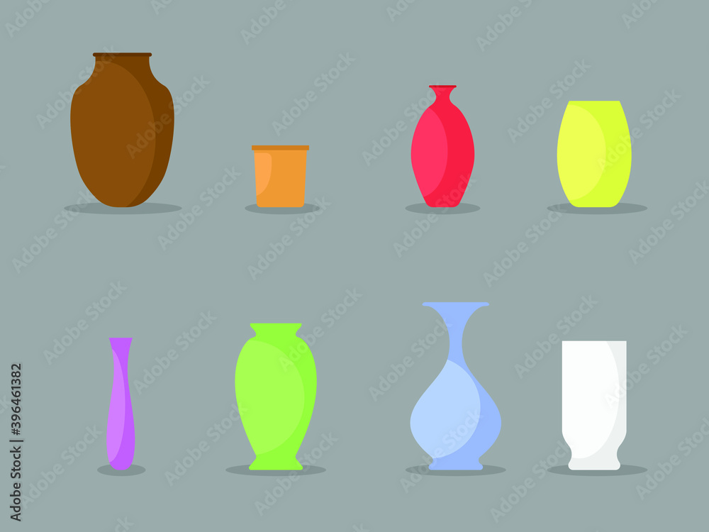 Kind of vases vector illustration. Vases side view. Colorful vases ...