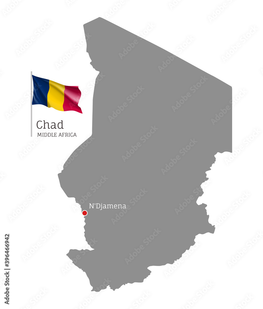Silhouette of Chad country map. Gray editable map with waving national ...