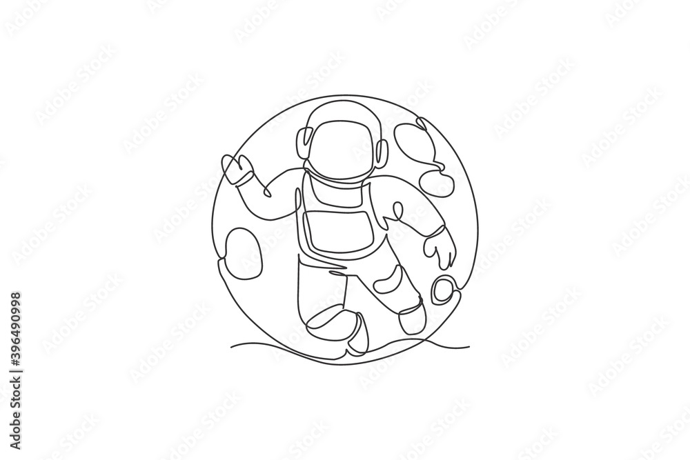 Single continuous line drawing of floating science astronaut in ...