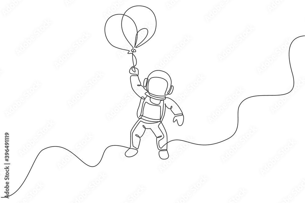 One continuous line drawing of cosmonaut exploring outer space ...