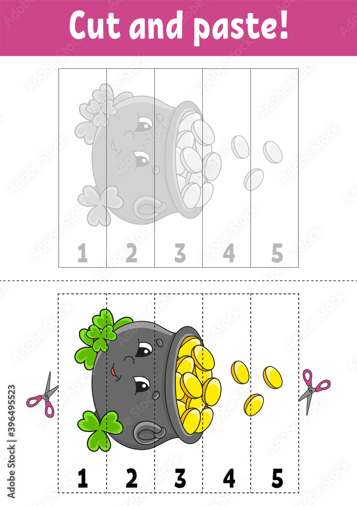 Learning numbers 1-5. Cut and glue. Cartoon character. Education ...