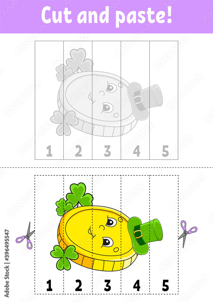 Learning numbers 1-5. Cut and glue. Cartoon character. Education ...