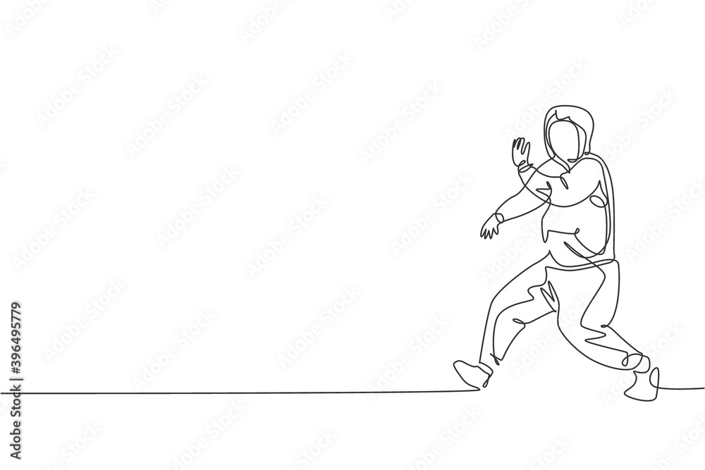 One single line drawing of young modern street dancer man with hoodie ...