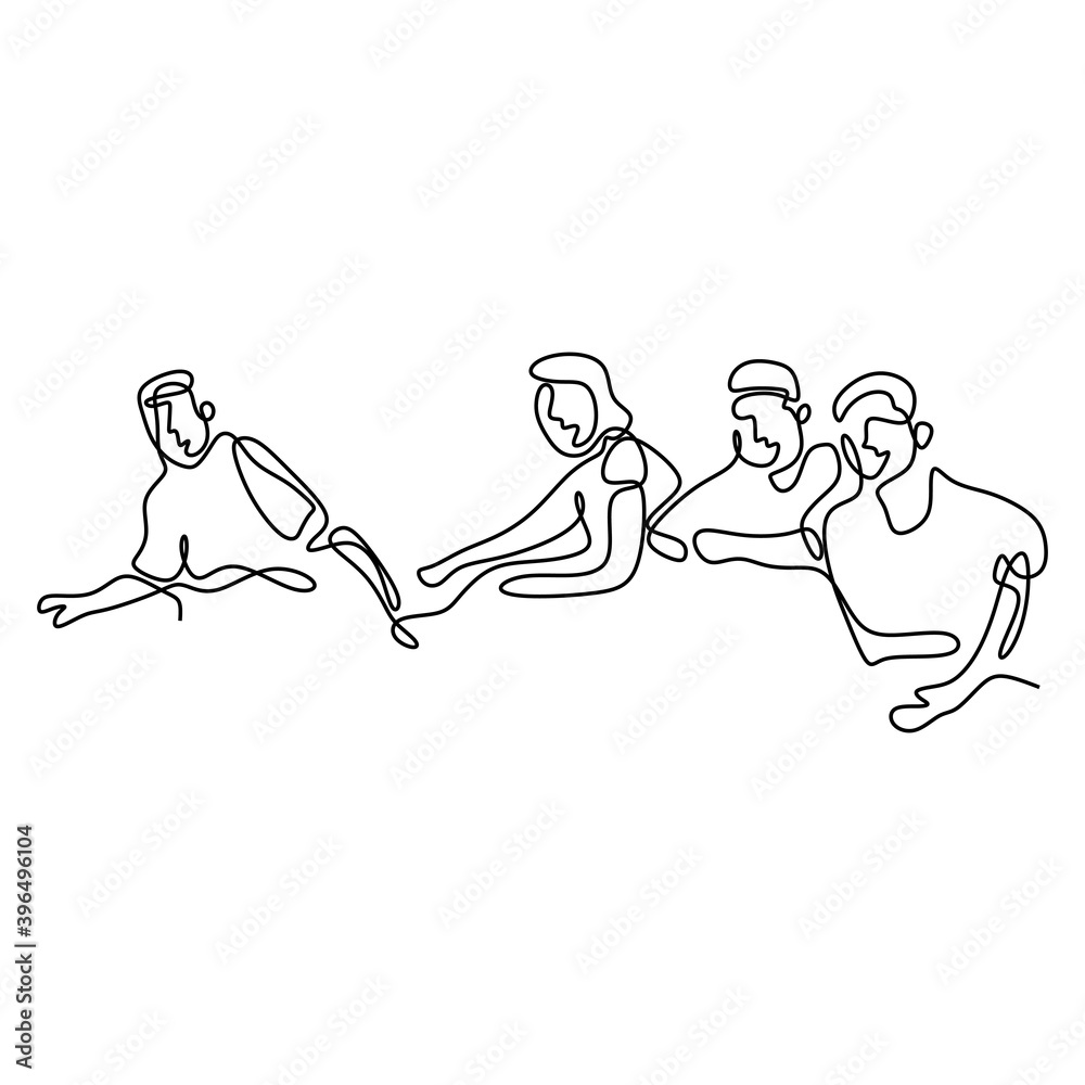 Group of happy young friends continuous one line drawing. Happy ...
