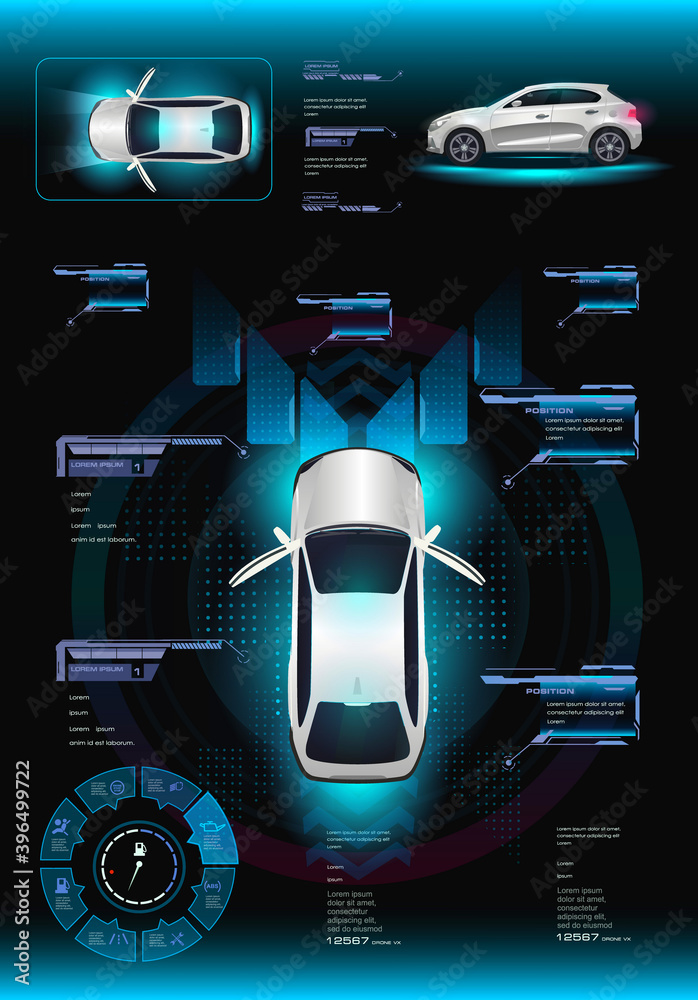 Car user interface with HUD, GUI, UI elements. Futuristic car concept ...