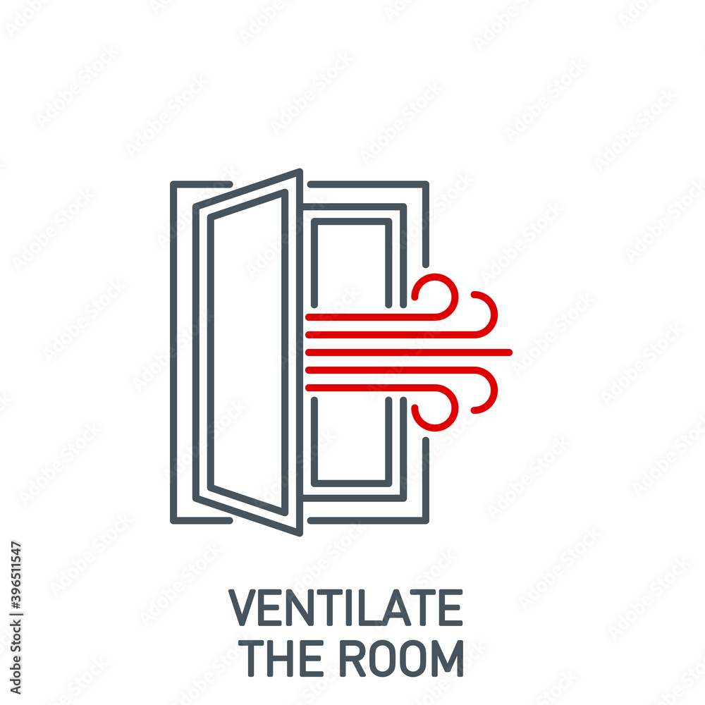 open window with a stream of fresh air, room ventilation single line ...