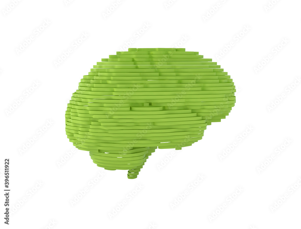 Human brain conceptual 3d illustration. Cut small sliced lines isolated ...