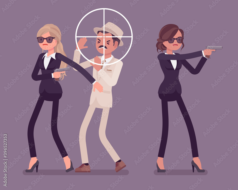 Bodyguard women protect important famous man, optical sniper sight ...