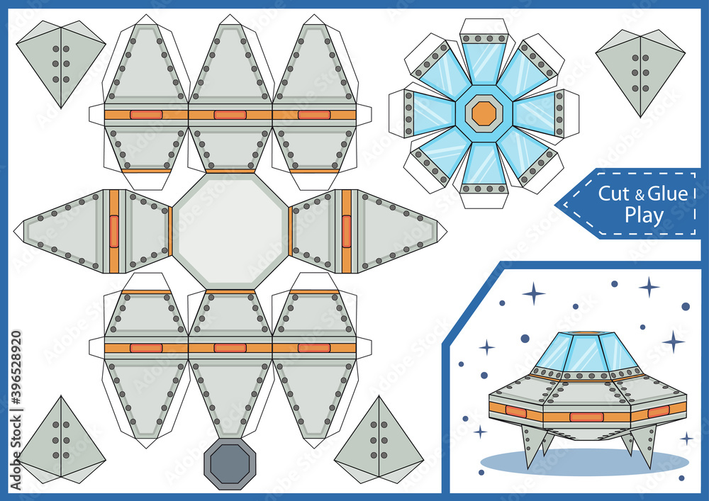 Vetor de Cut and glue the paper a spaceship UFO. Crafts activity page ...