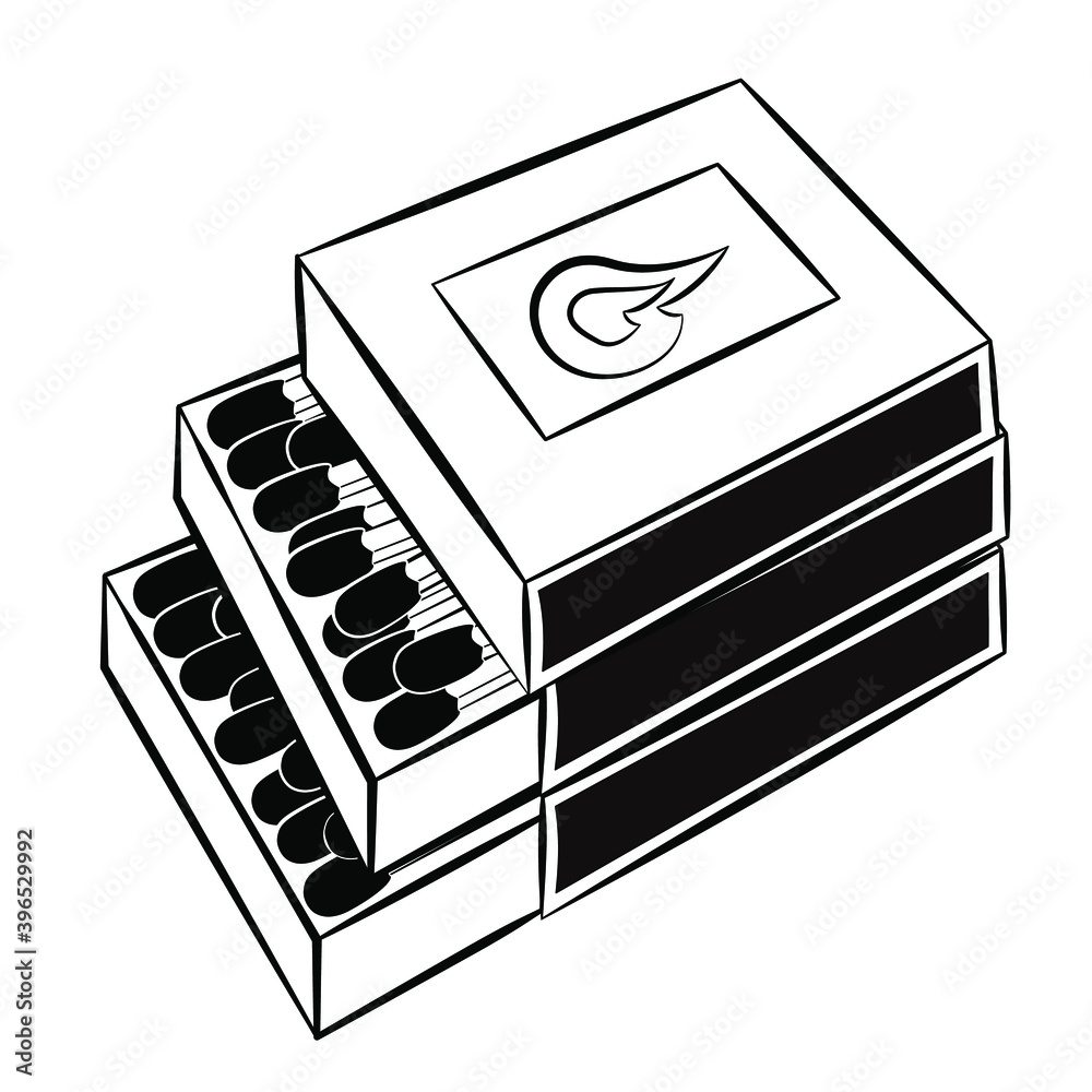 Оpen two box of matches. Safe matches. Vector simple image in black and ...