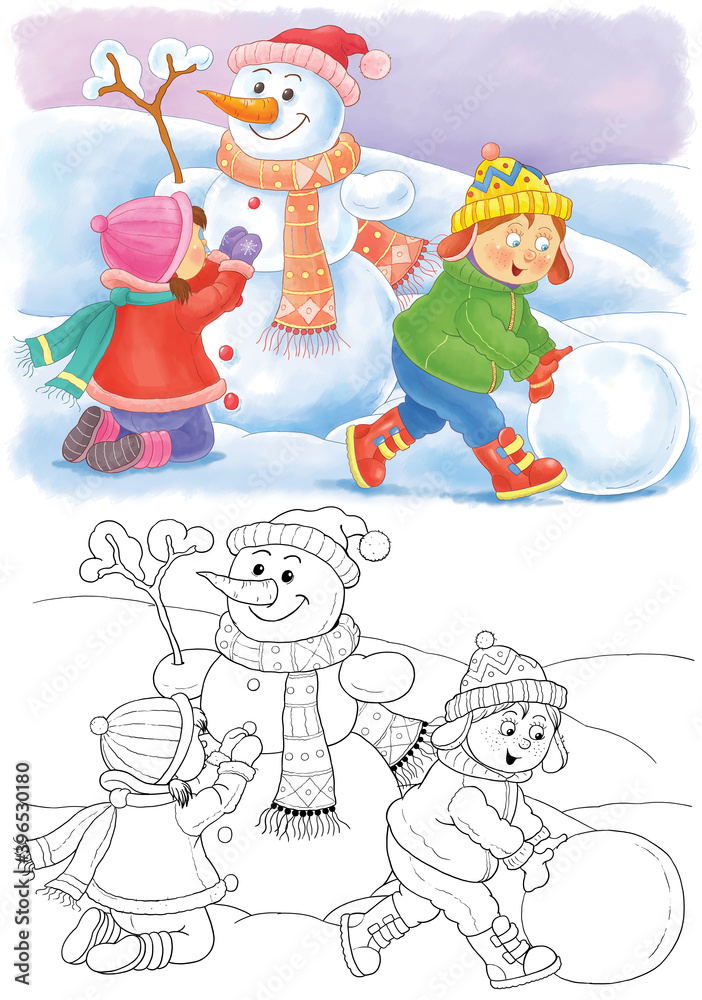Winter. New Year. Christmas. Illustration for children. Coloring page ...