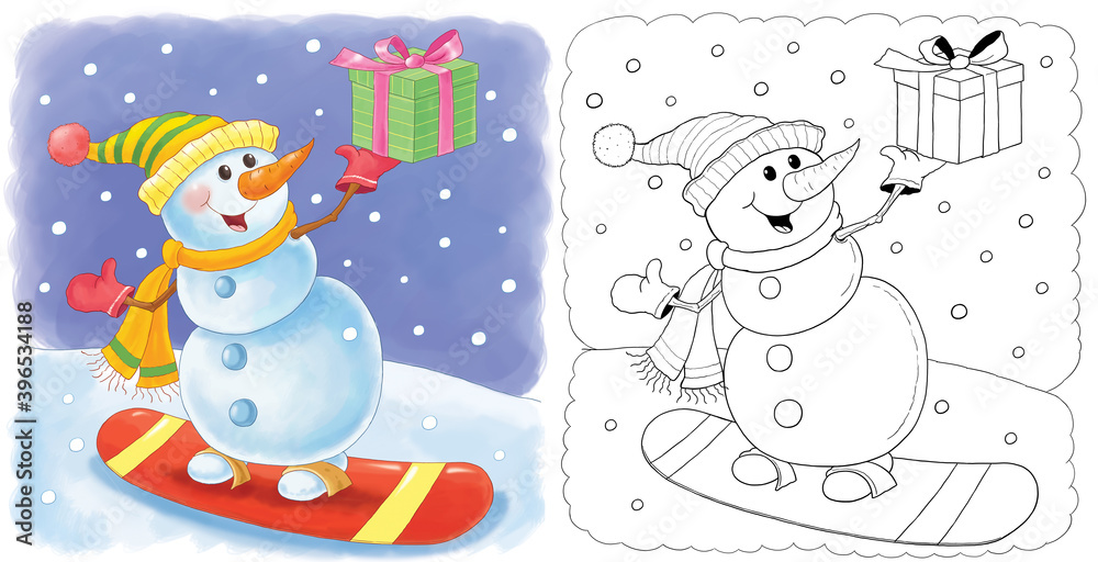 Winter. New Year. Christmas. Illustration for children. Coloring page ...