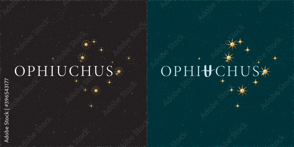 Zodiac Constellation Ophiuchus Chiseled Stars and Logo Lettering with ...