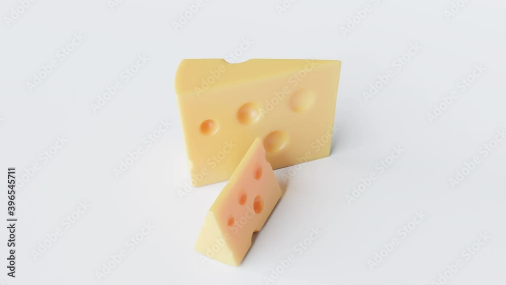 Rotating around triangle cheese set isolated on a neutral white ...
