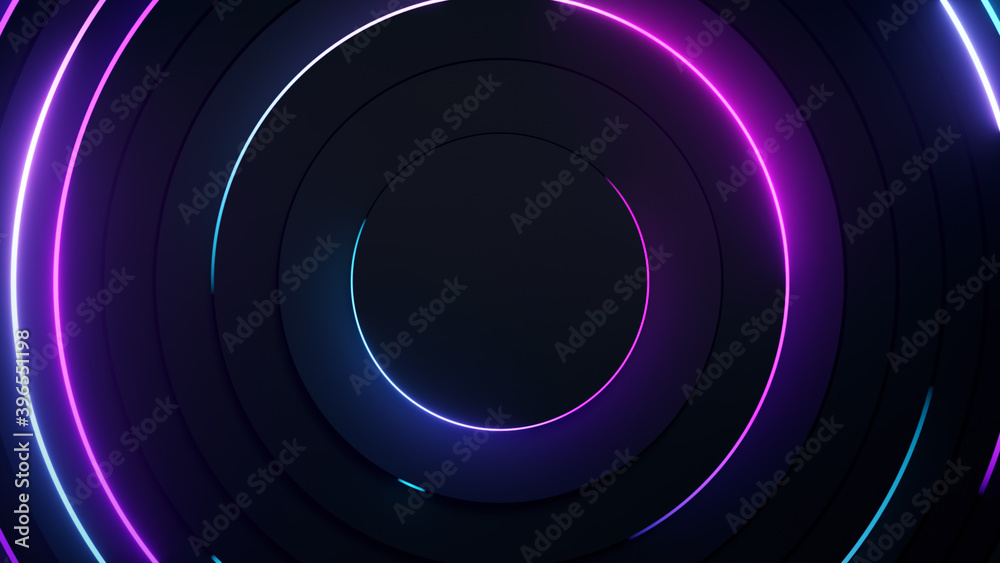 Radial abstract neon background. Laser neon lines move in a circle ...