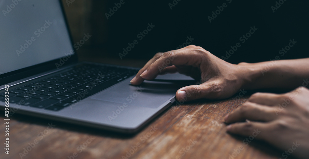 using computer.woman hand typing laptop keyboard contact us work online ...