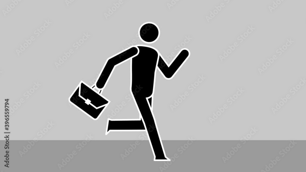 Cartoon Stick Figure Male Character Running Cycle with Briefcase Loop ...