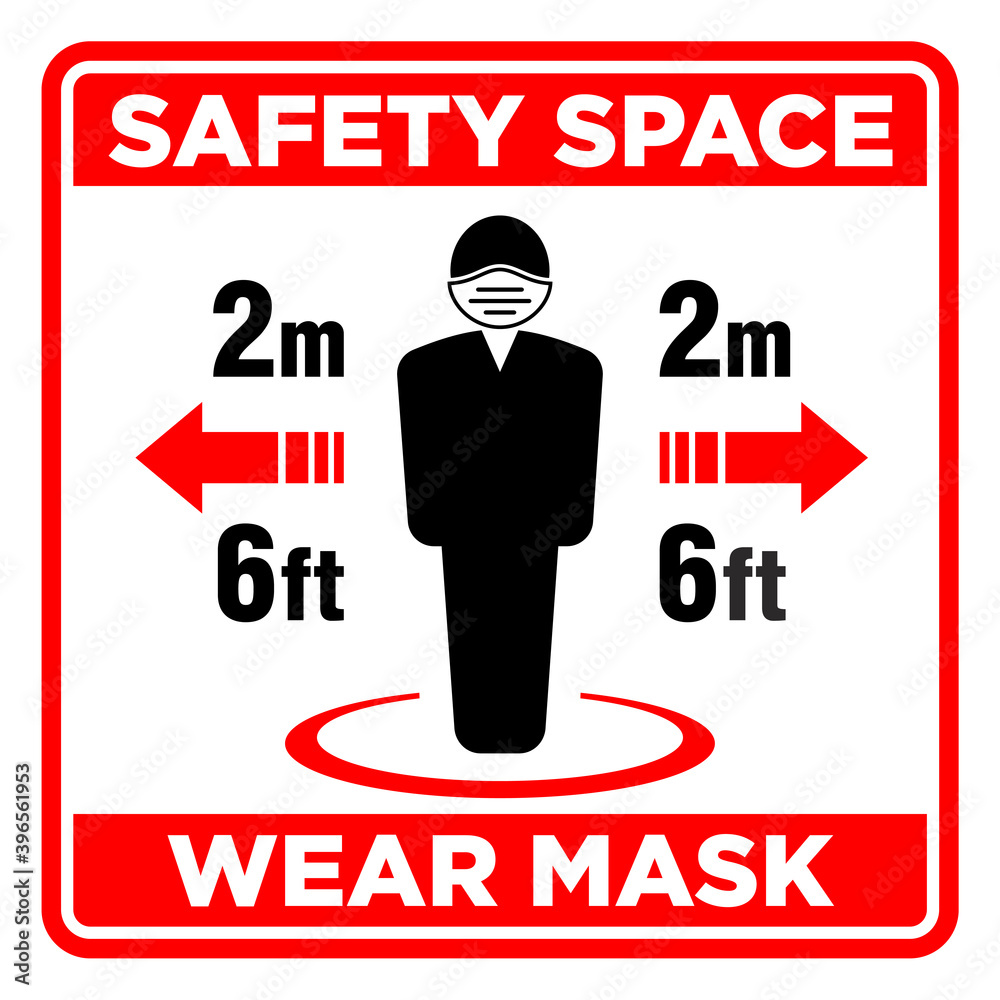 Personal safety warning sign. Keep Distance 6 Feet or 2 m warning sign ...