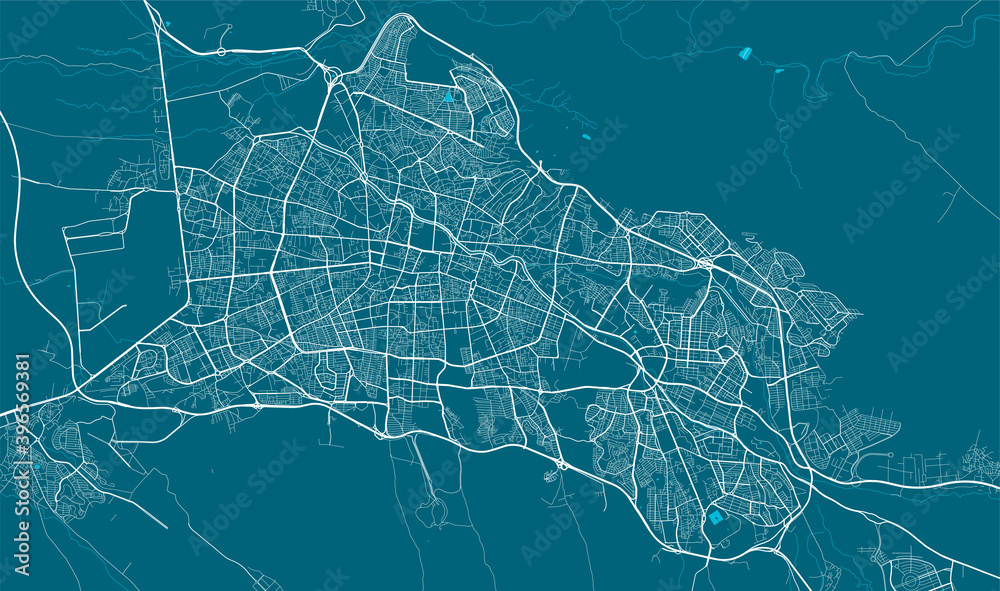 Detailed map of Tabriz city, linear print map. Cityscape panorama ...