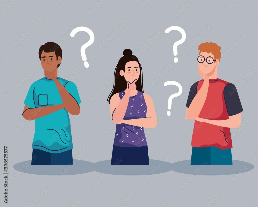 people avatar flexing with question marks design, thinking idea and ...
