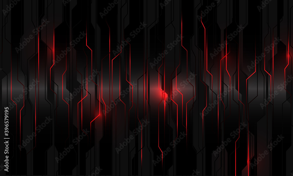 Abstract red light power circuit on black metallic cyber geometric ...