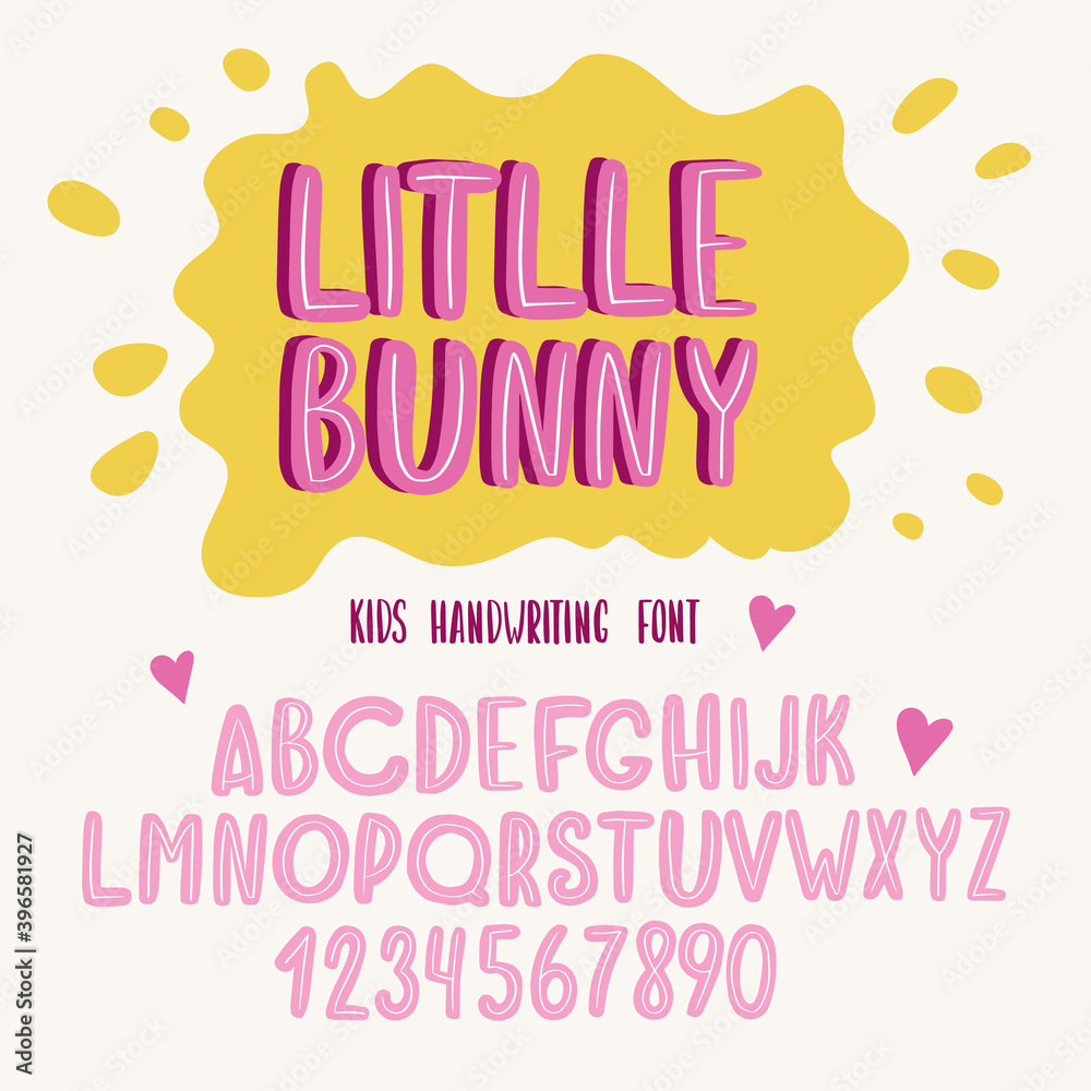 Kids font. Typography alphabet with colorful child illustrations ...