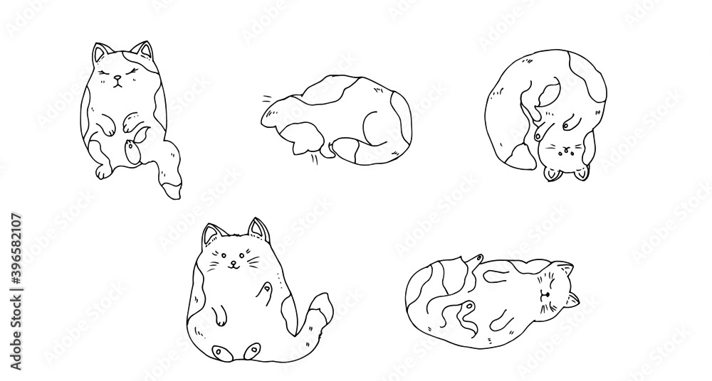 Fat cats. Linear drawing, sketch. Vector illustration. Stock Vector ...