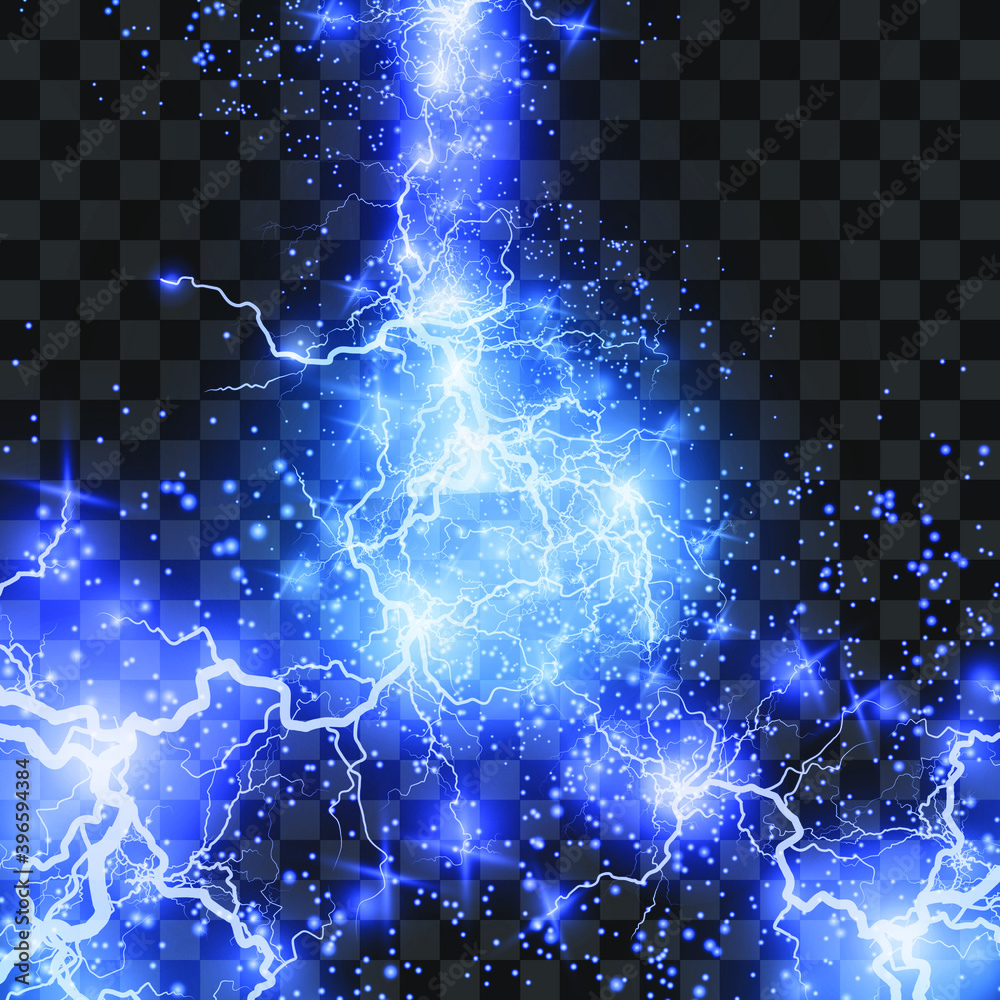 Realistic lightning bolts on a black transparent background. the charge ...