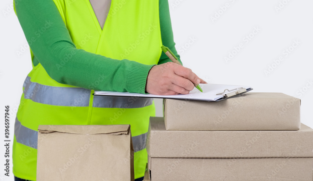 hand deliver worker delivery green vest gift box blank order form ...