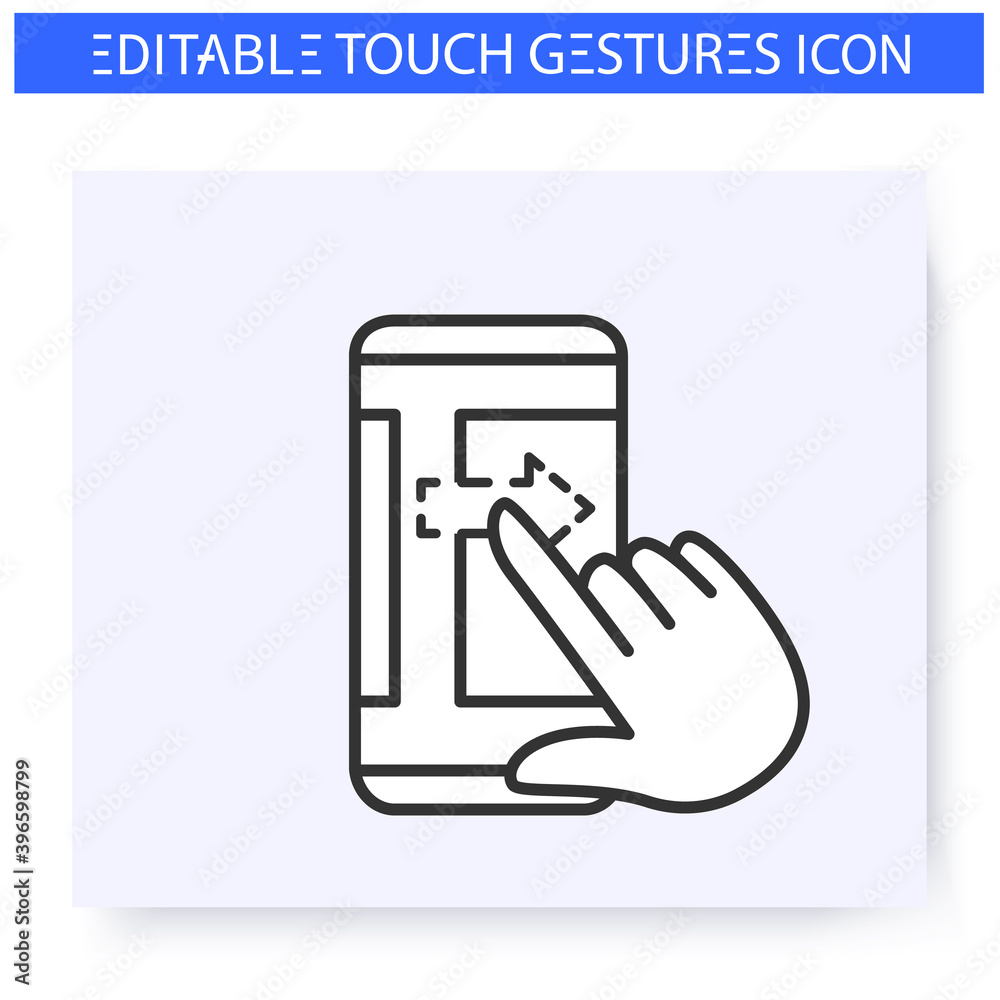 Horisontal scroll right hand gesture line icon.Swipe on screen ...