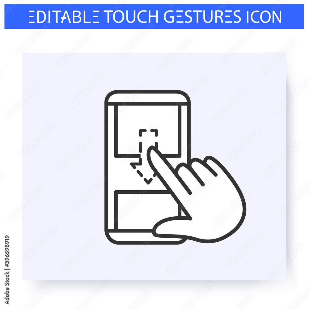 Vertical scroll down hand gesture line icon. Swipe on screen ...
