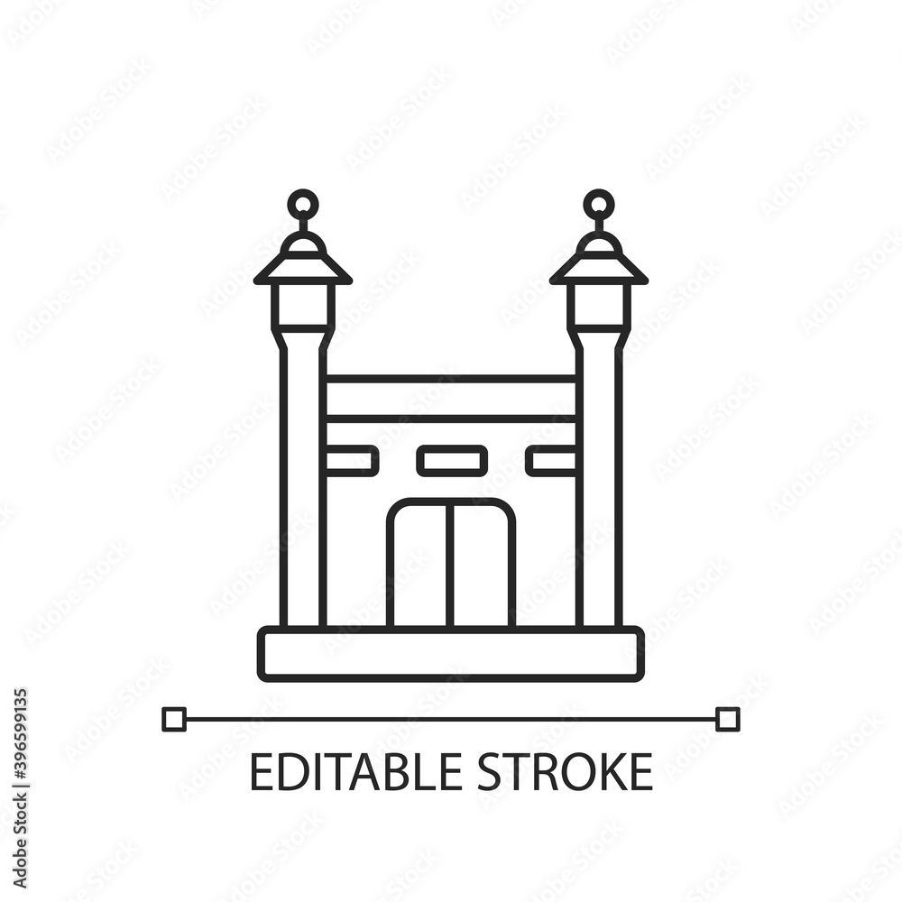 Hajj linear icon. Annual islamic pilgrimage to mecca. Mandatory ...