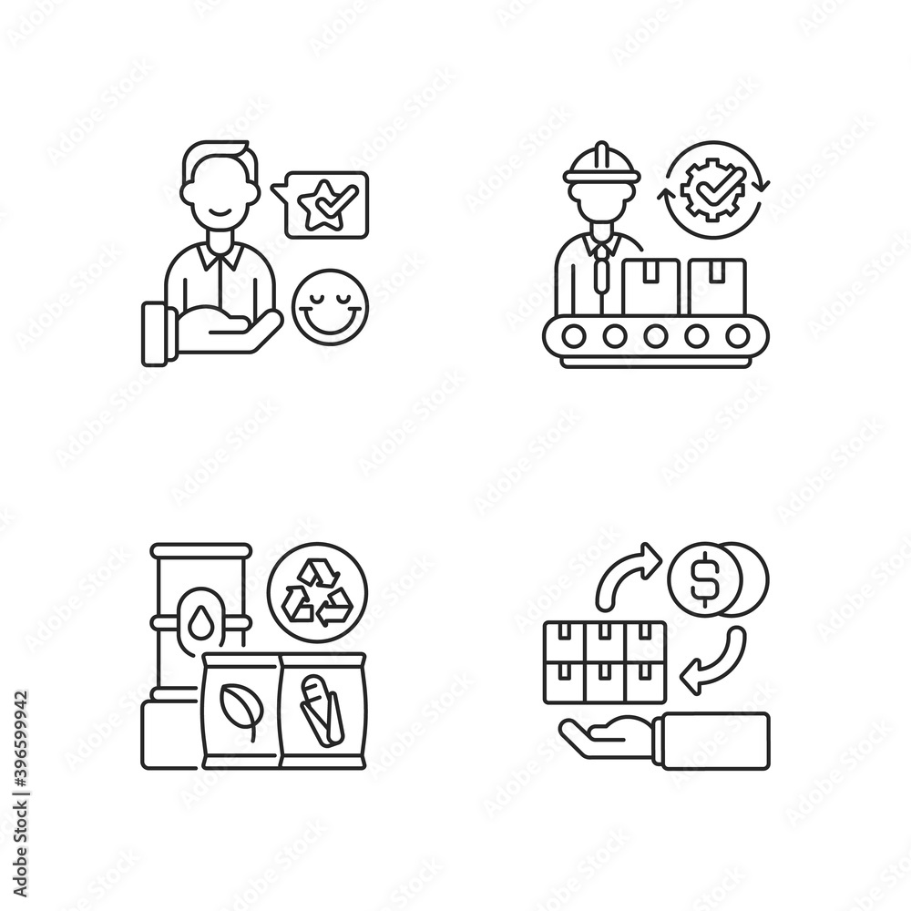 Industrial business linear icons set. Customer satisfaction ...