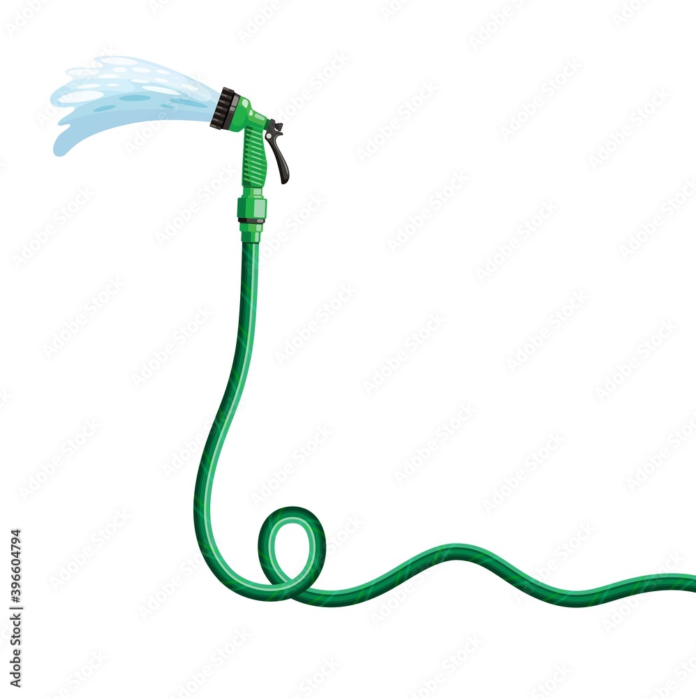 Vecteur Stock garden hose with watering can flat illustration. hand ...