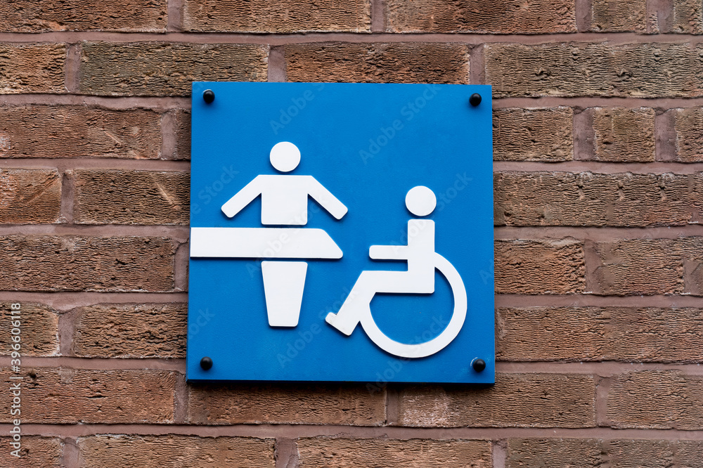 Foto de Changing room and Disable toilet sign on blue, WC symbol ...