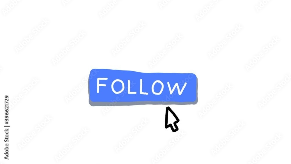 Mouse pointer hovering and clicking to follow button. Blue follow ...