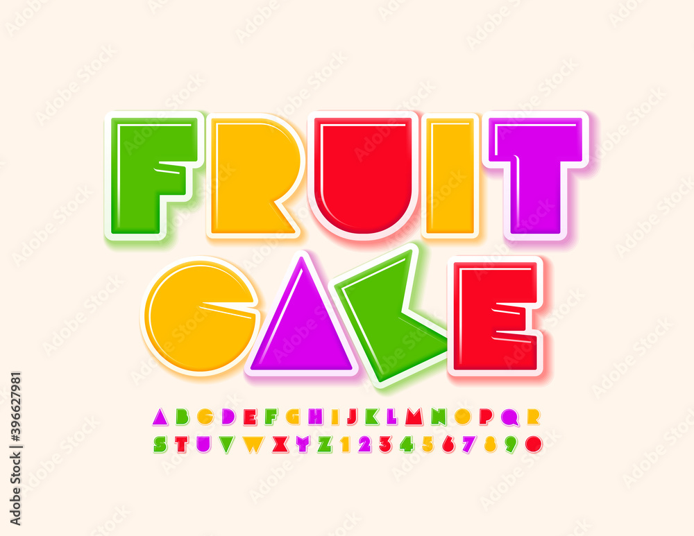 Vector colorful sign Fruit Cake. Bright abstract Font. Creative ...