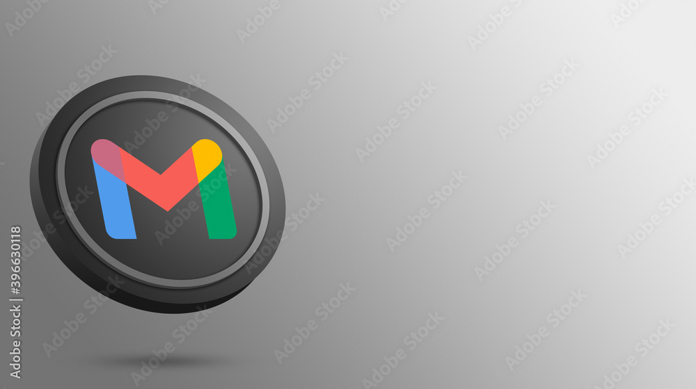 Gmail new logo icon on round button 3d render background Stock ...