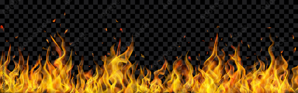Translucent fire flames and sparks with horizontal repetition on ...