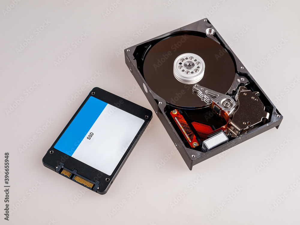 different types of computer drives, hard disk drives and SSD drives of ...