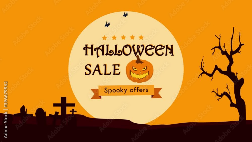 Animated cartoon design of Halloween sale promotion text with spooky ...