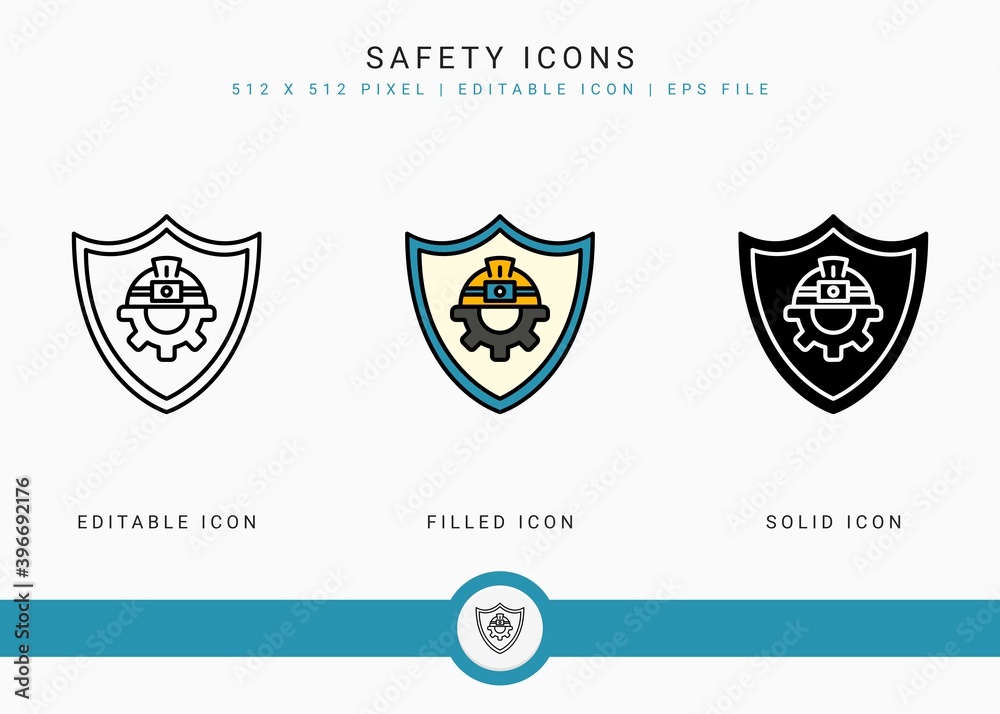 Safety icons set vector illustration with solid icon line style. Secure ...