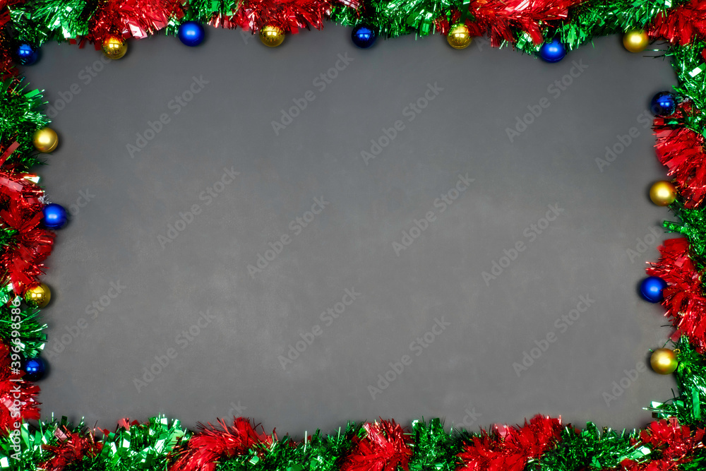 Christmas border template with fir branches, Beautiful red green blue ...