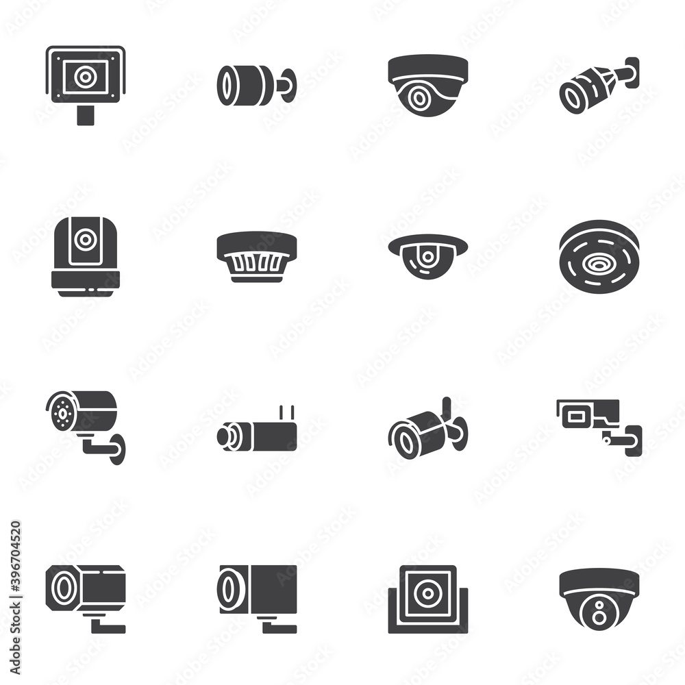 Vetor de Security camera vector icons set, modern solid symbol ...